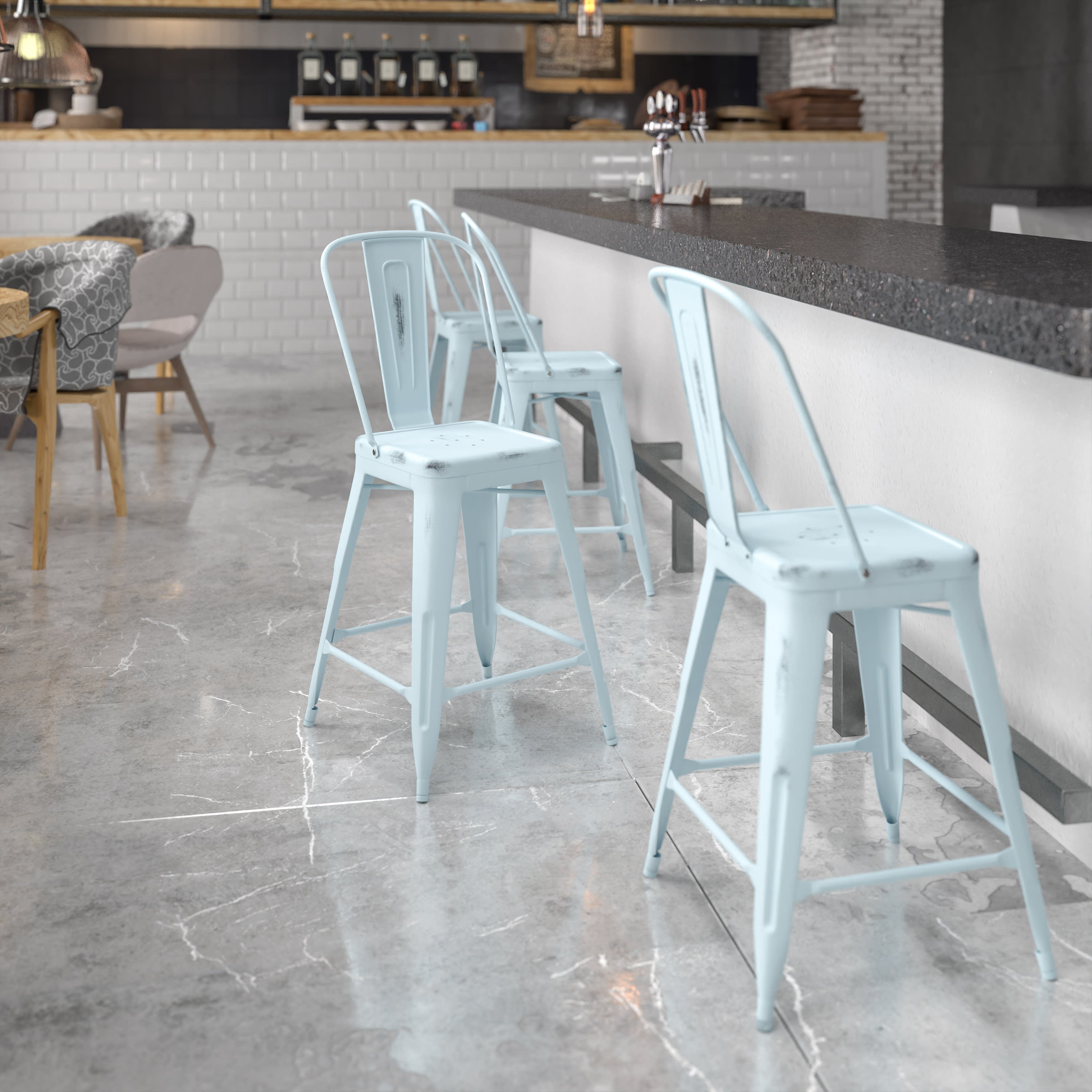 Distressed metal counter stools store
