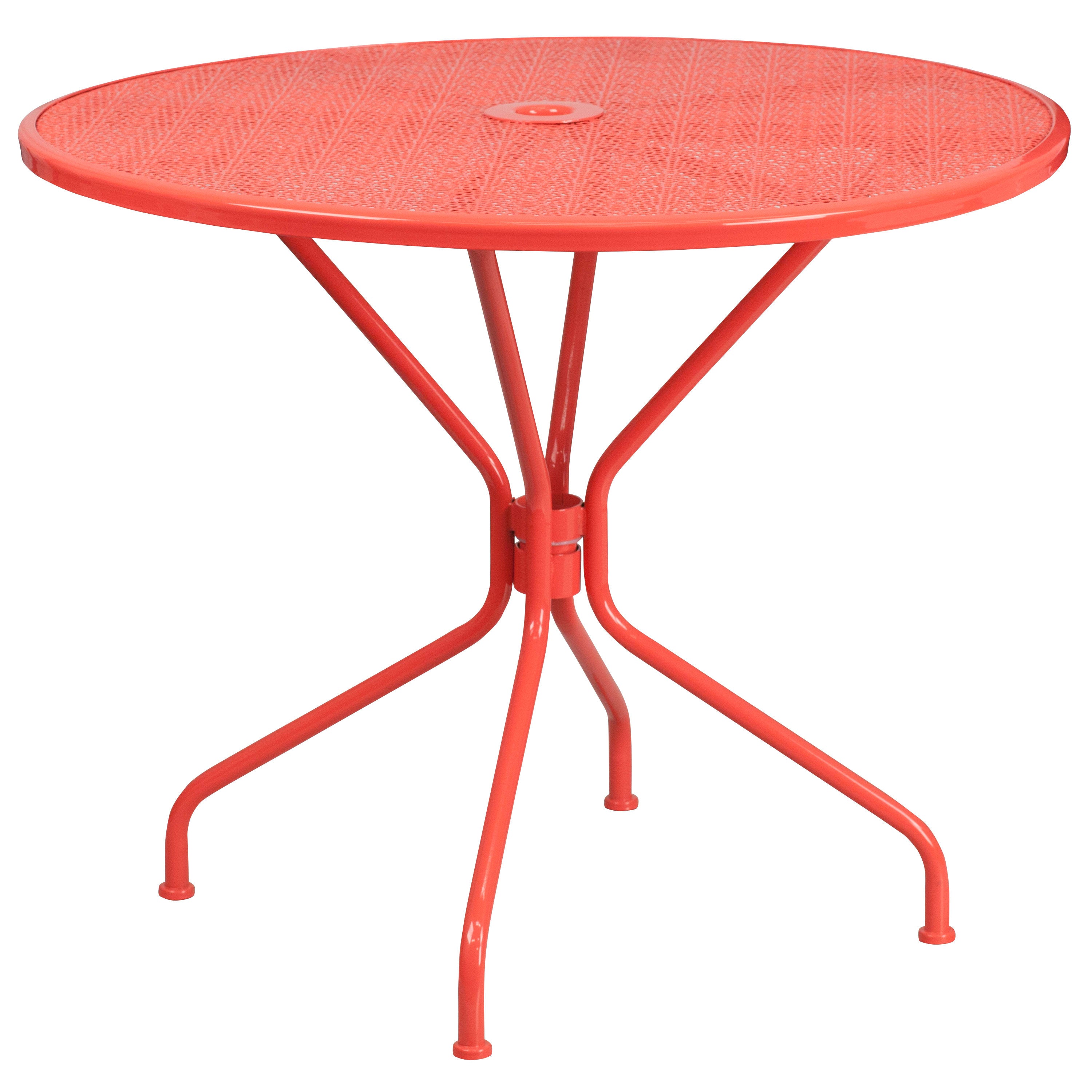 Flash Furniture 35.25 Round Coral Indoor Outdoor Steel Patio Table Set with 2 Round Back Chairs